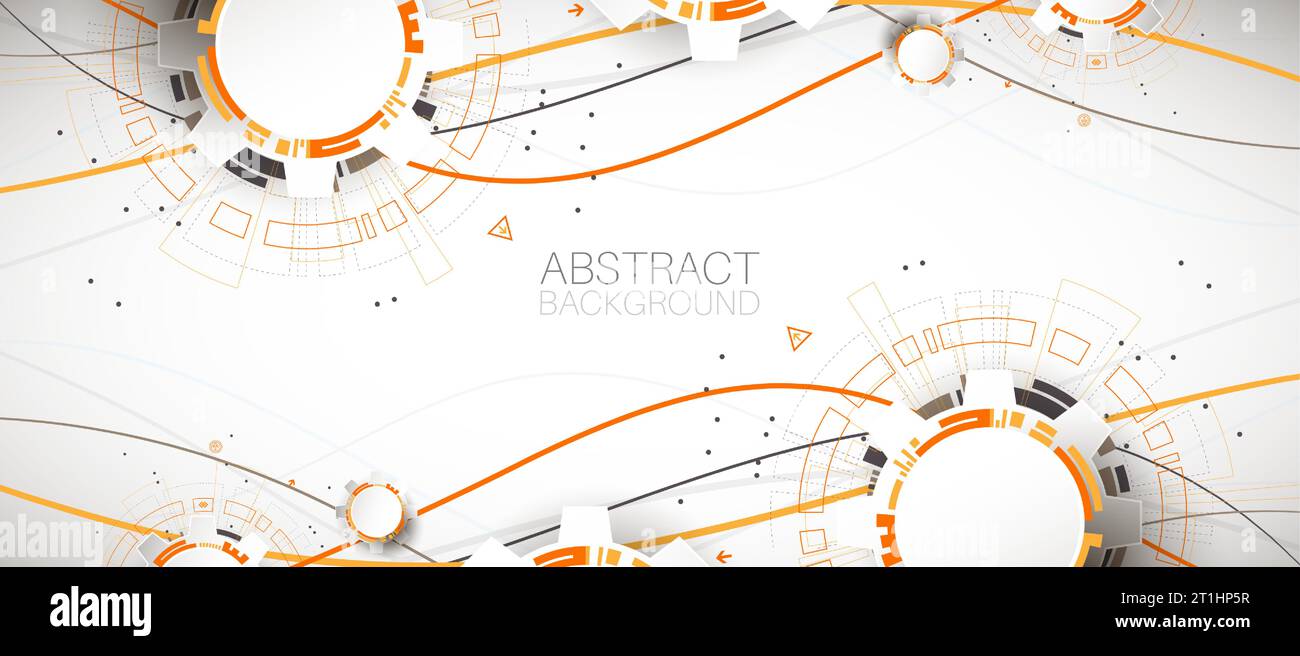 Abstract orange colored technology background with various ...