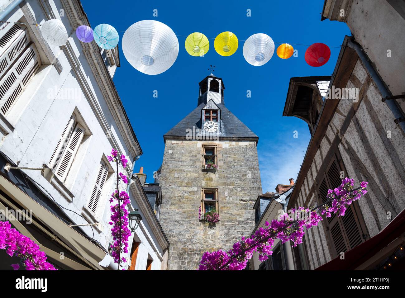 The famous clock tower landmark in Amboise city, Loire Valley, in ...