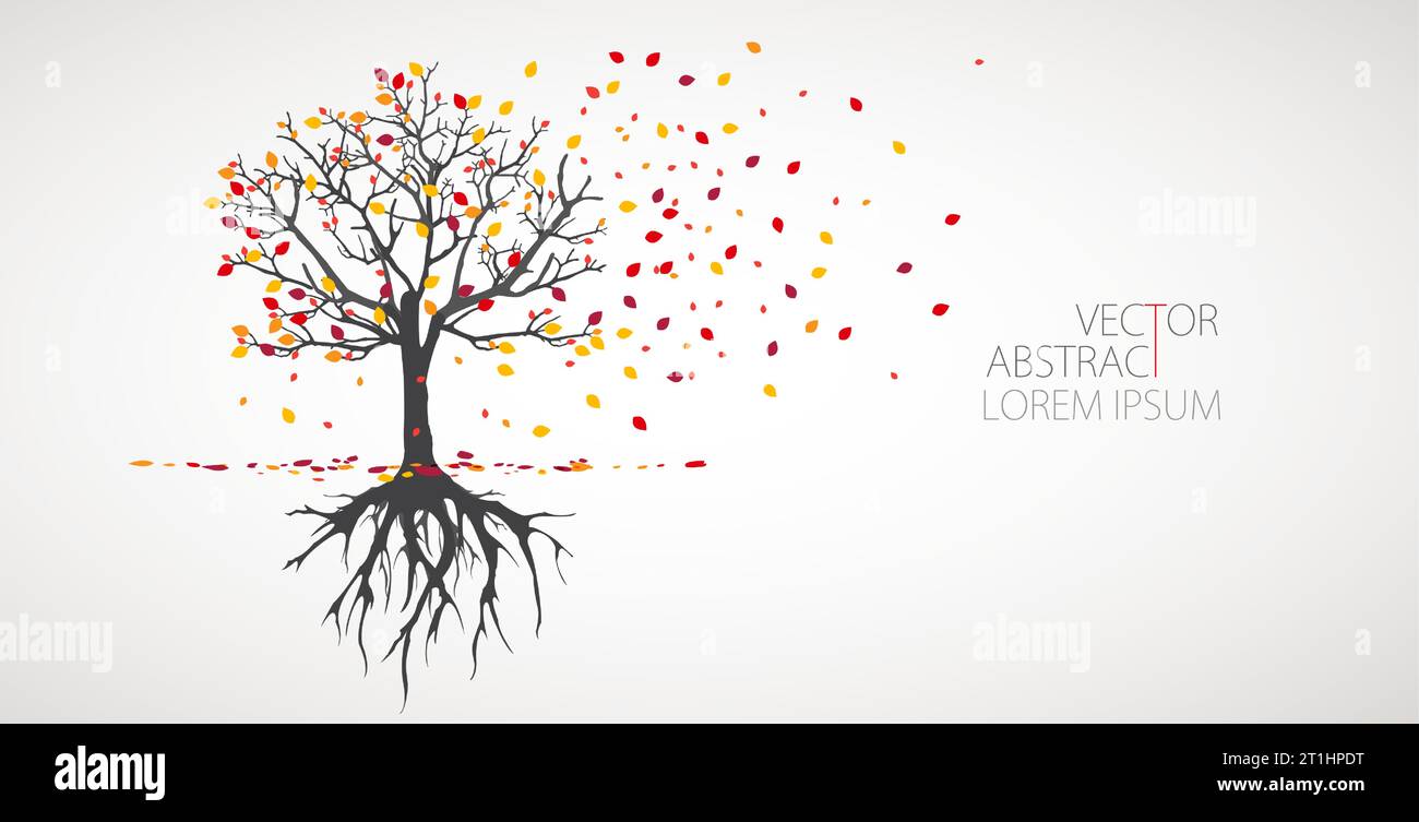 Abstract tree with roots. Vector outline illustration. Plant in Garden ...