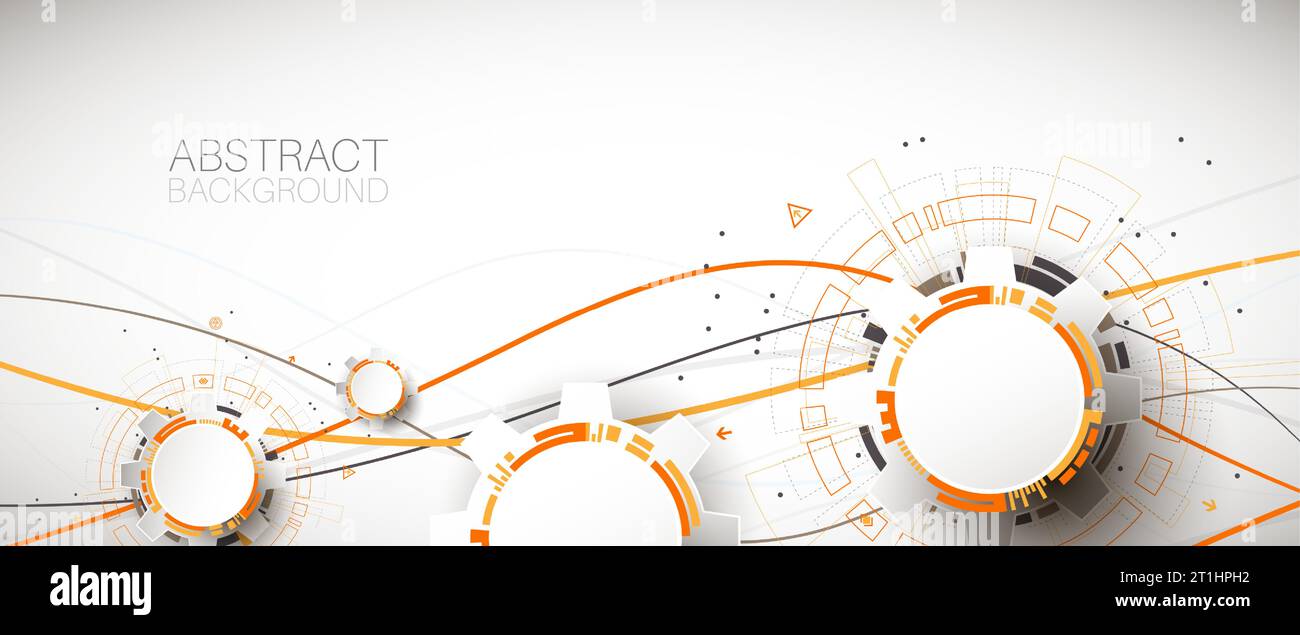 Abstract orange colored technology background with various ...
