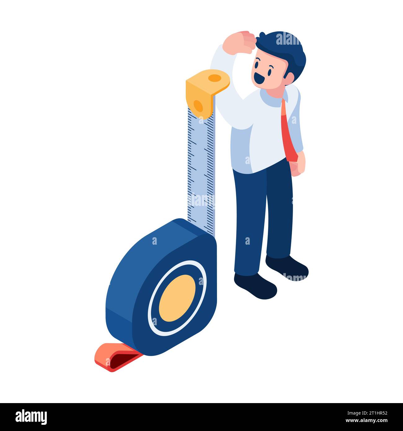 Flat 3d Isometric Businessman Measure Himself by Measuring Tape. Self ... Flat 3d Isometric Businessman Measure Himself by Measuring Tape. Self ...