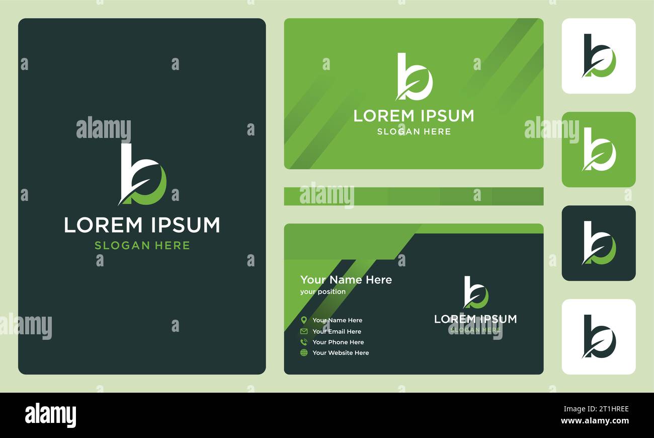 letter B with leaves. Business card design template. icon for business ...