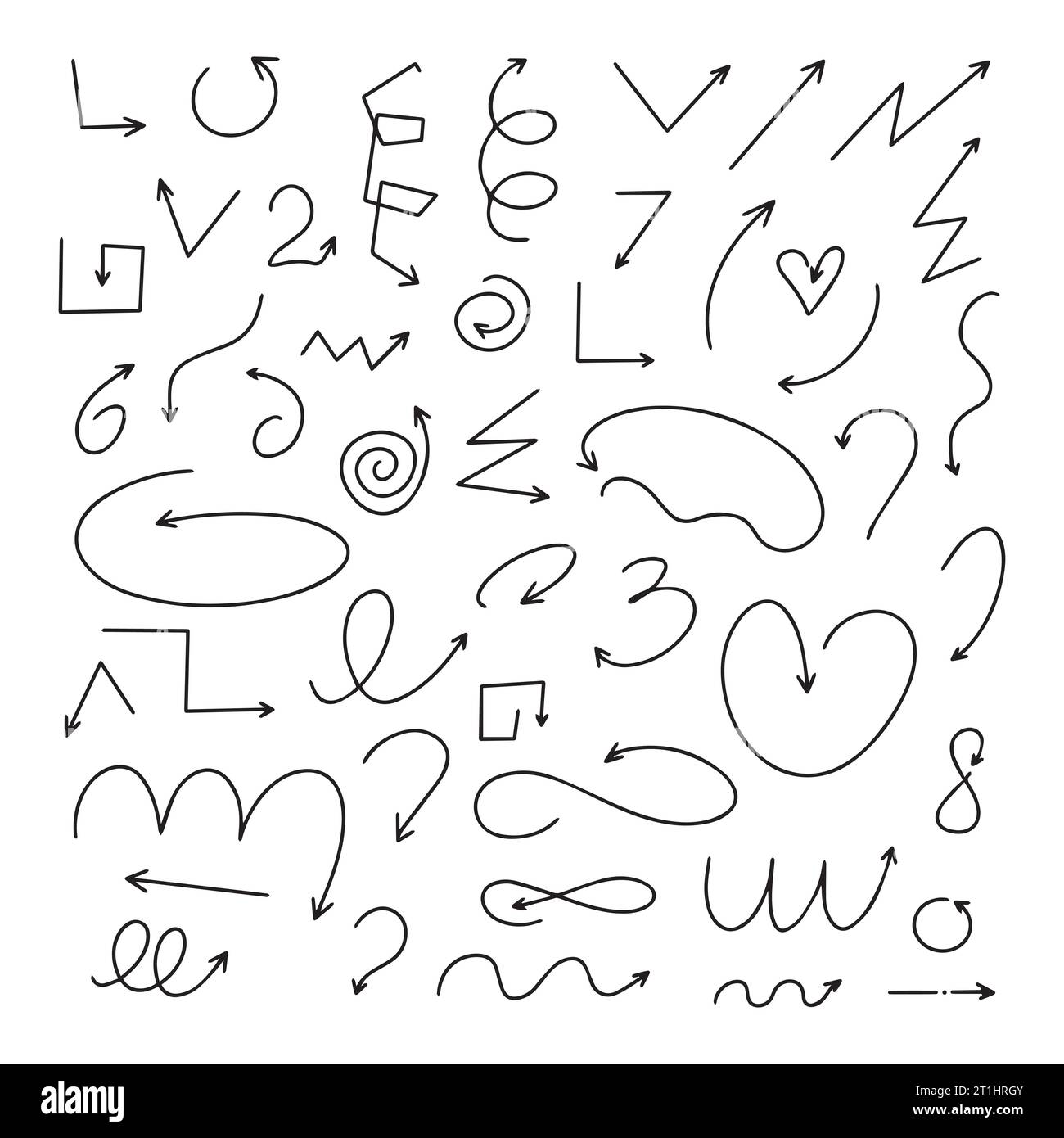 A set of thin Doodle arrow lines. Vector elements of a hand-drawn arrow ...