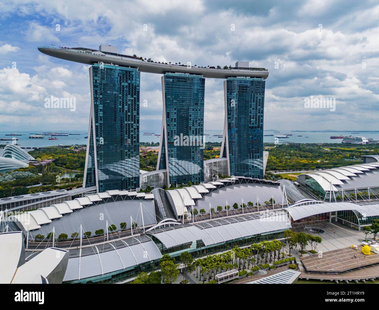Aerial view of Marina Bay Sands in Singapore. The iconic building in ...