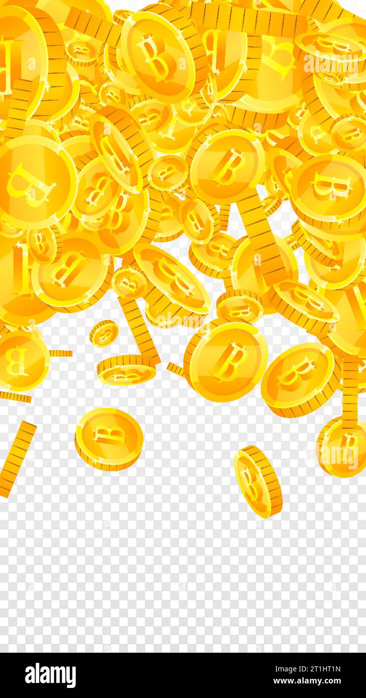 Thai baht coins falling. Gold scattered THB coins. Thailand money ...