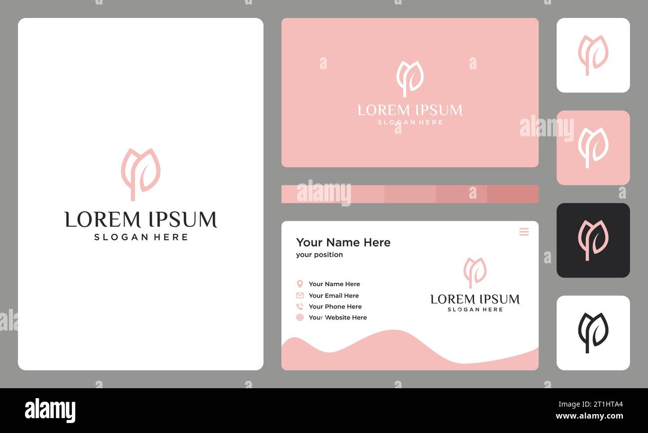 initial letter P and rose logo. business card design template Stock ...