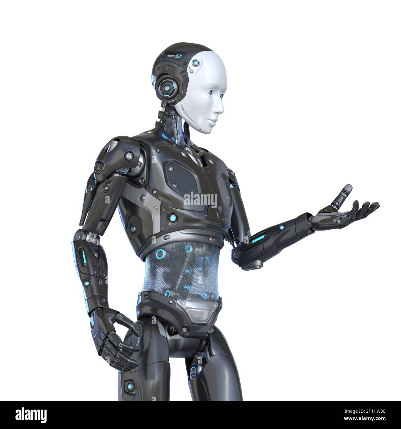 Humanlike Robot on white background. 3D illustration Stock Photo - Alamy