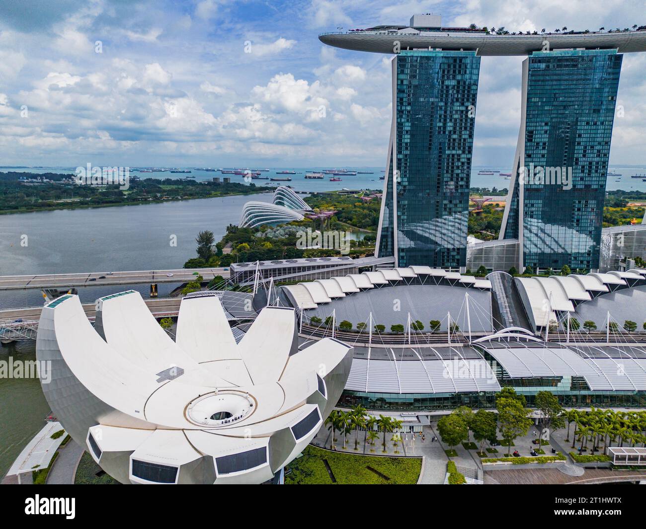 Aerial view of Marina Bay Sands in Singapore. The iconic building in ...