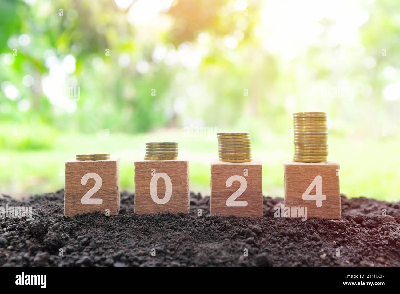 Year 2024 financial success and growing money concept. Increasing stack ...