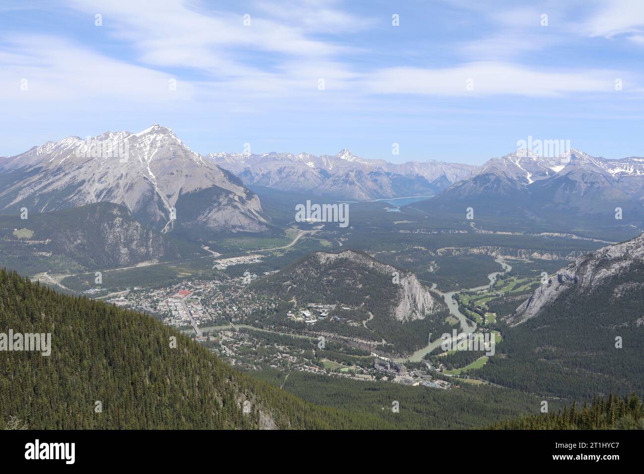 Panoramic aerial view of Banff city in Bow Valley in Banff national ...