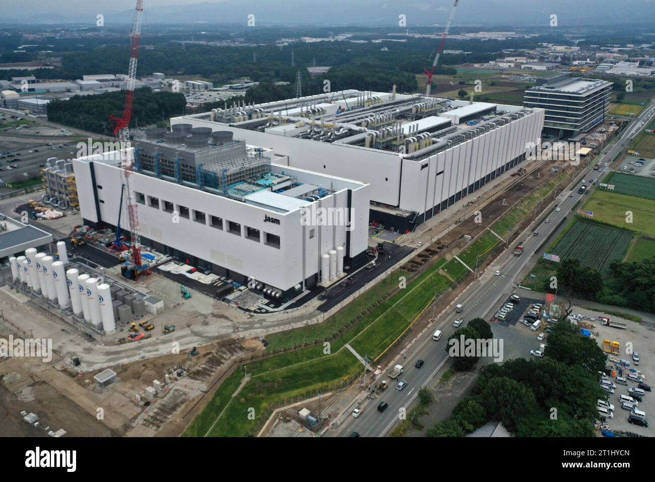 An aerial photo shows the Kumamoto factory building of Taiwan Semiconductor Manufacturing ...