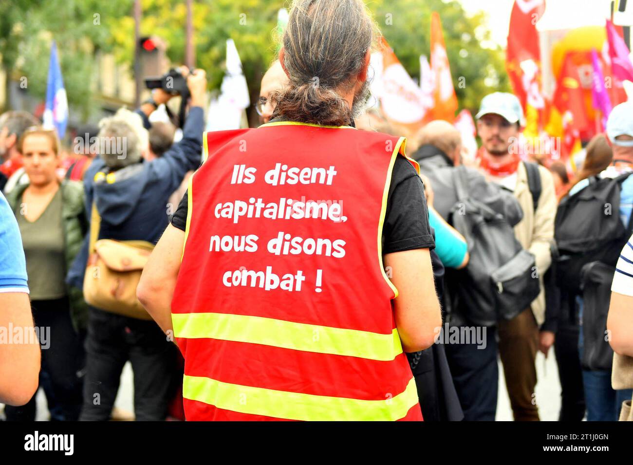 Paris, France. 14th Oct, 2023. Inter-union demonstration involving ...