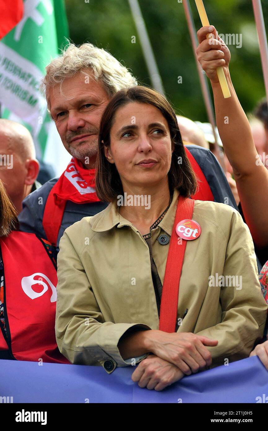 Paris, France. 14th Oct, 2023. Sophie Binet, general secretary of the ...