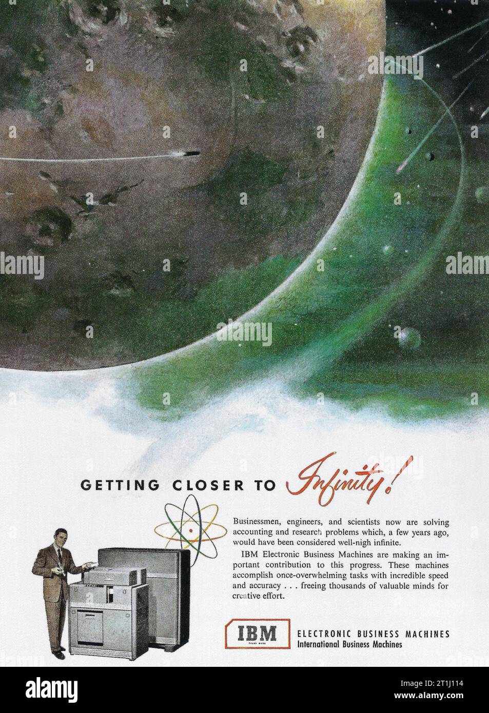 1952 IBM Electronic Business Machines Ad. "Getting closer to infinity ...