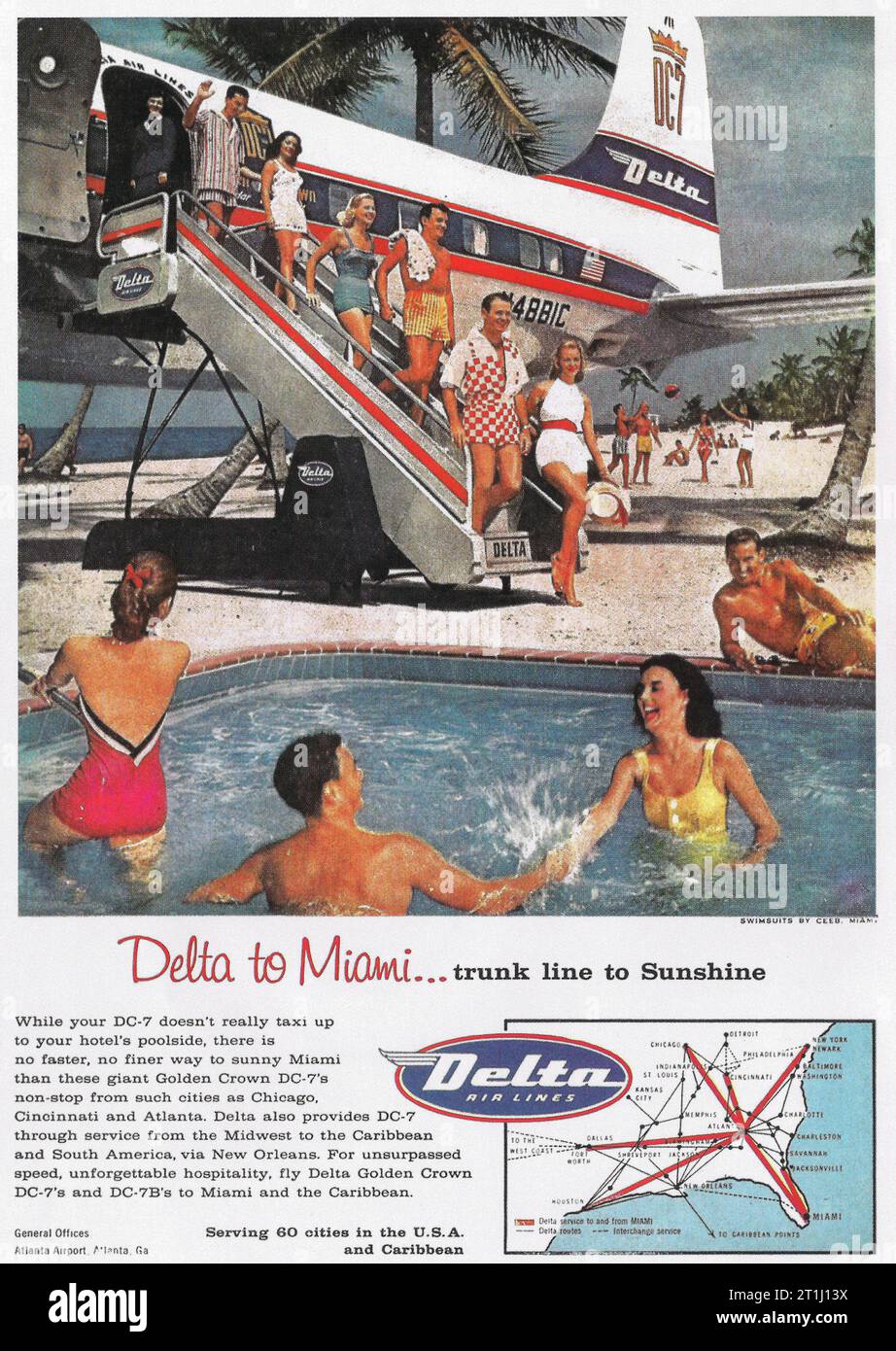 1950s Delta airlines ad. "Delta Airline... trunk line to sunshine Stock ...