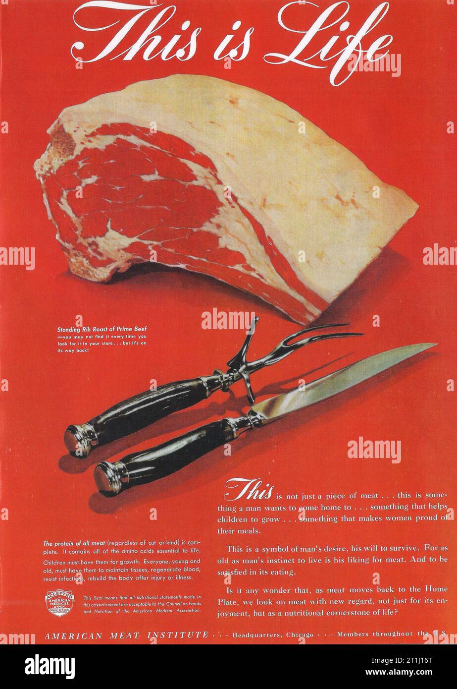 1945 American Meat Institute Ad Stock Photo - Alamy
