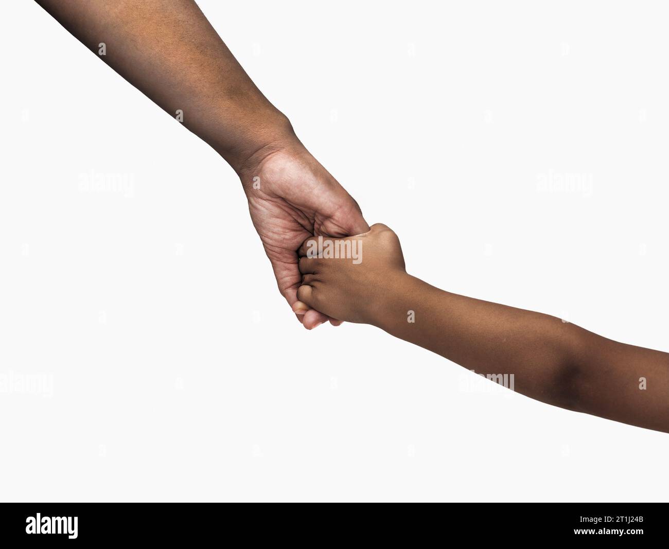 Close-up a mother giving a hand to her child isolated on white ...