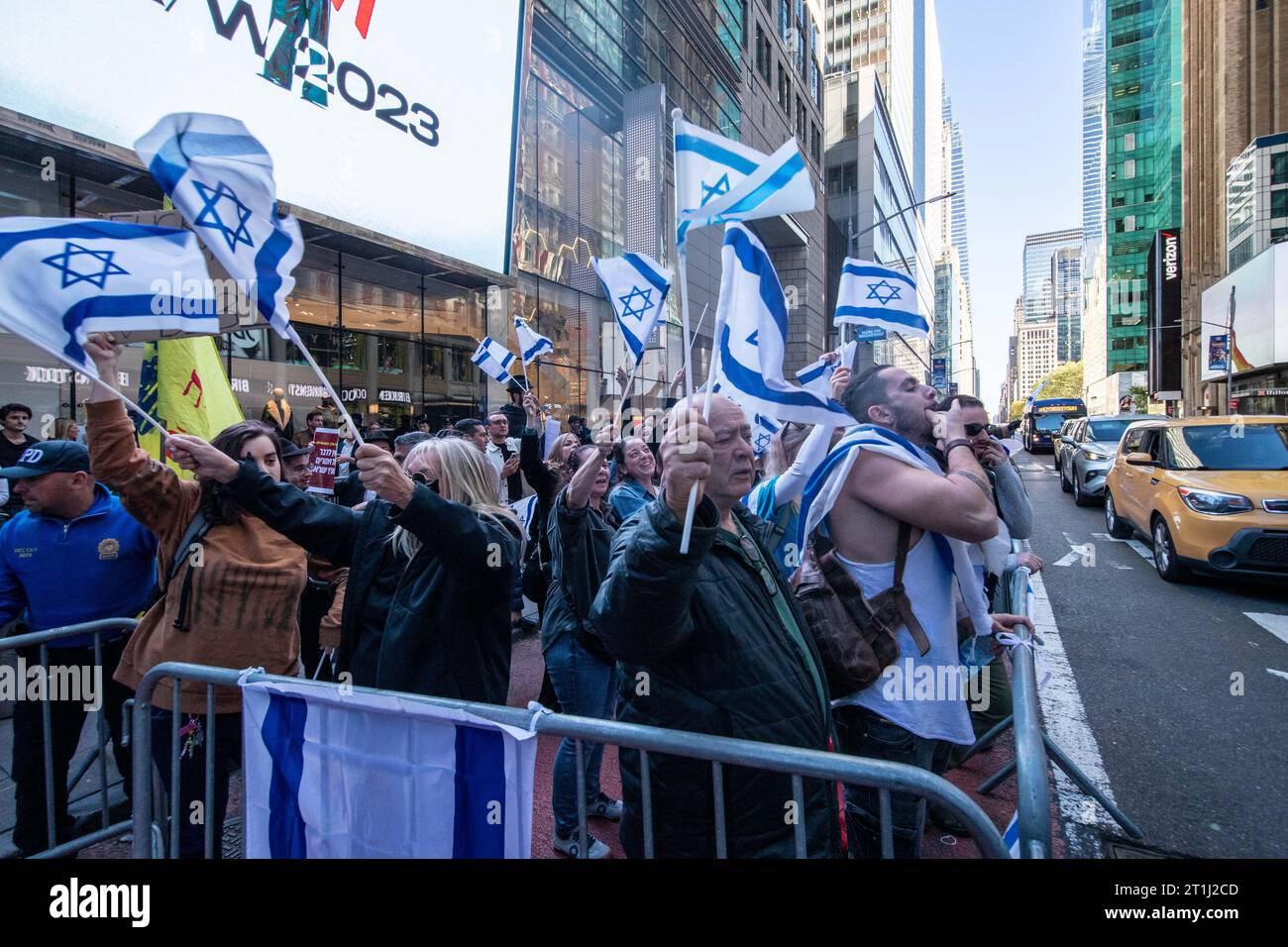 New York, USA. 13th Oct, 2023. Protesters gather during a rally amid ...