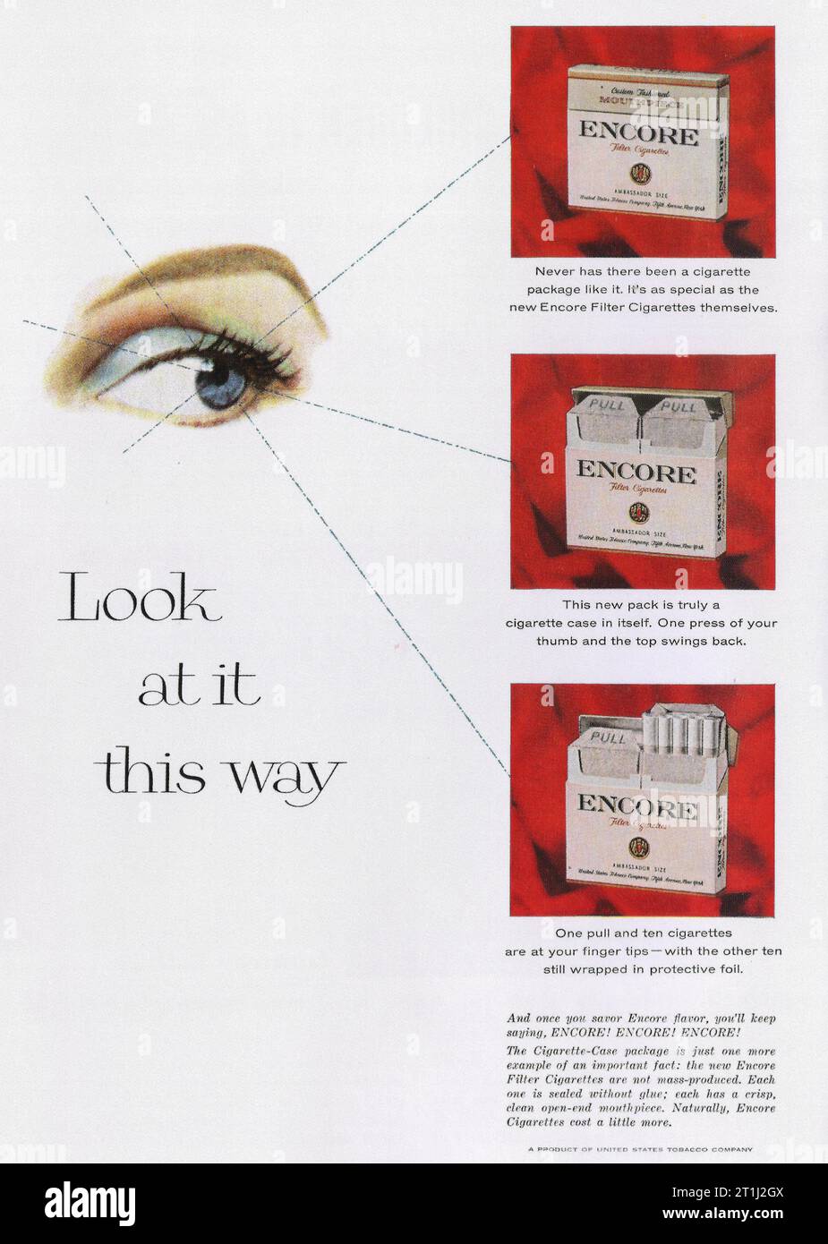 1955 Encore Filter Cigarettes Double Pack Box Ad Stock Photo - Alamy