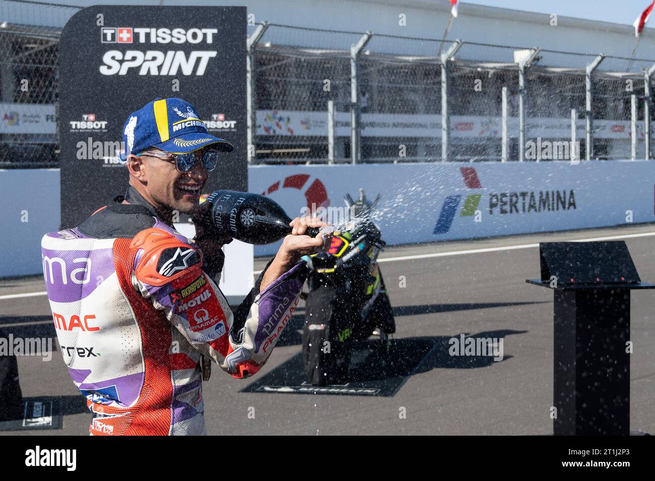 Lombok. 14th Oct, 2023. Jorge Martin of Prima Pramac Racing celebrates ...