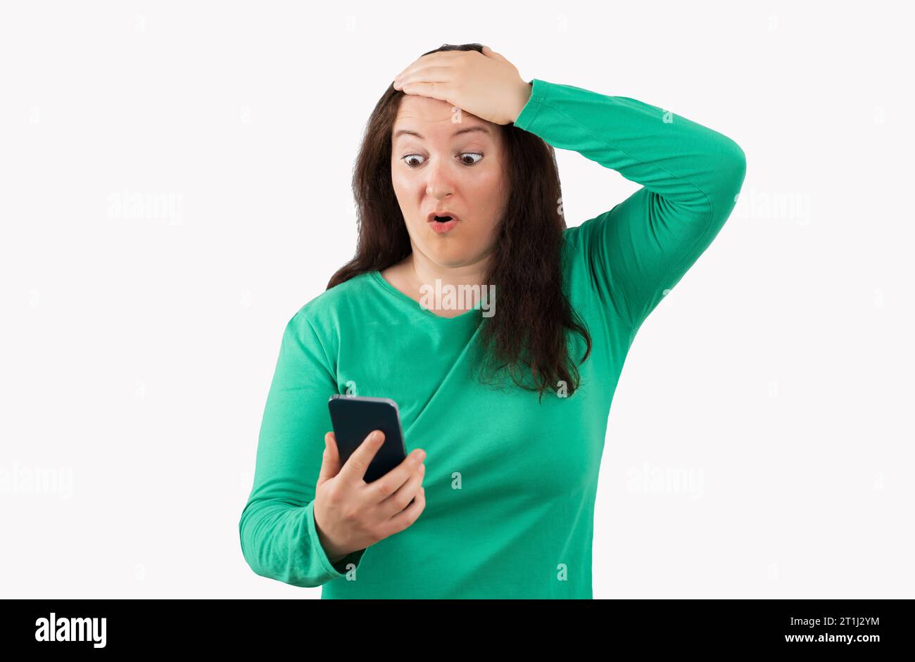 Studio shot of a woman texting using smartphone over isolated white ...