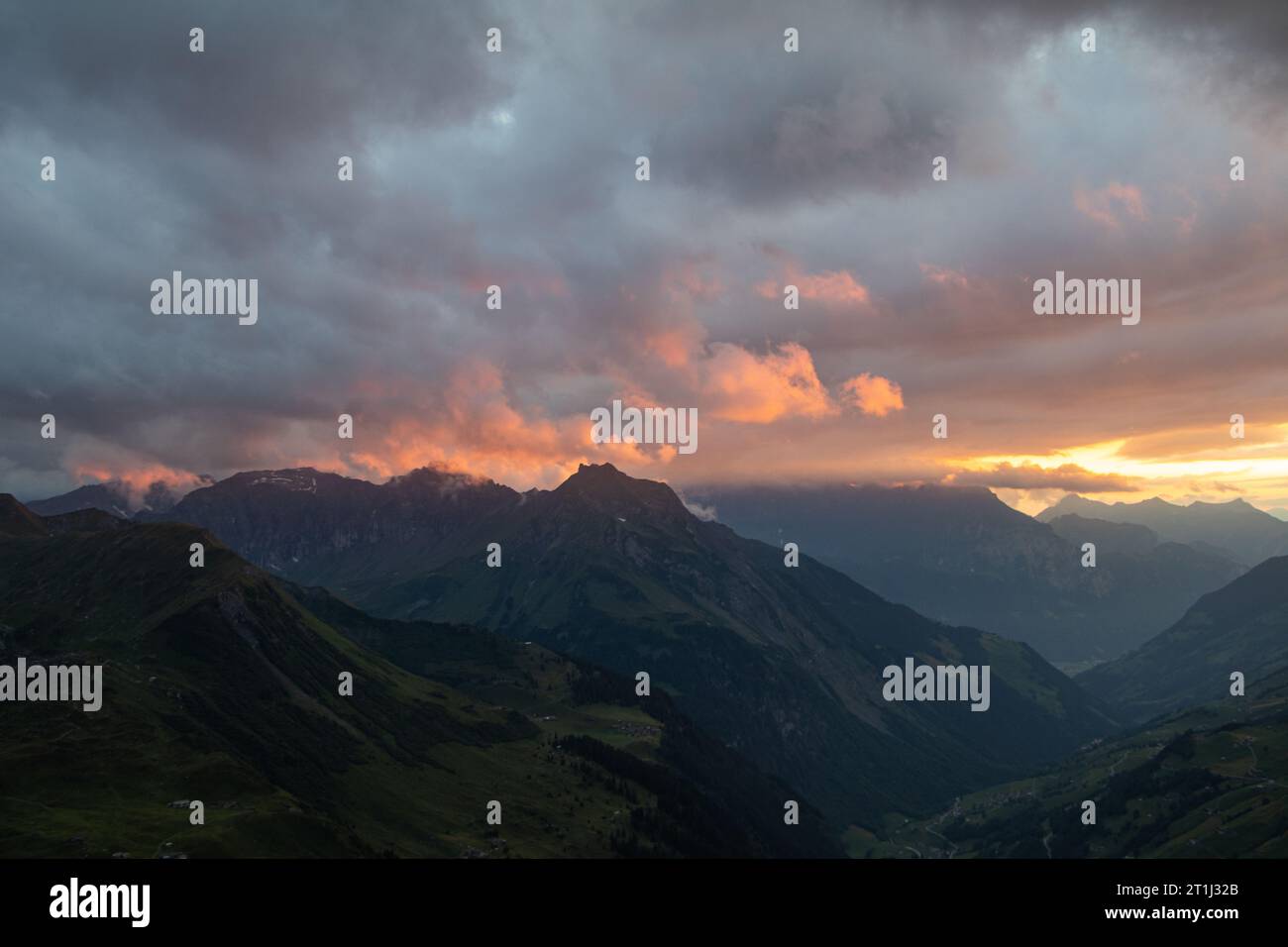 Sunrise or sunset panoramic banner view of the Dents du Midi in the ...