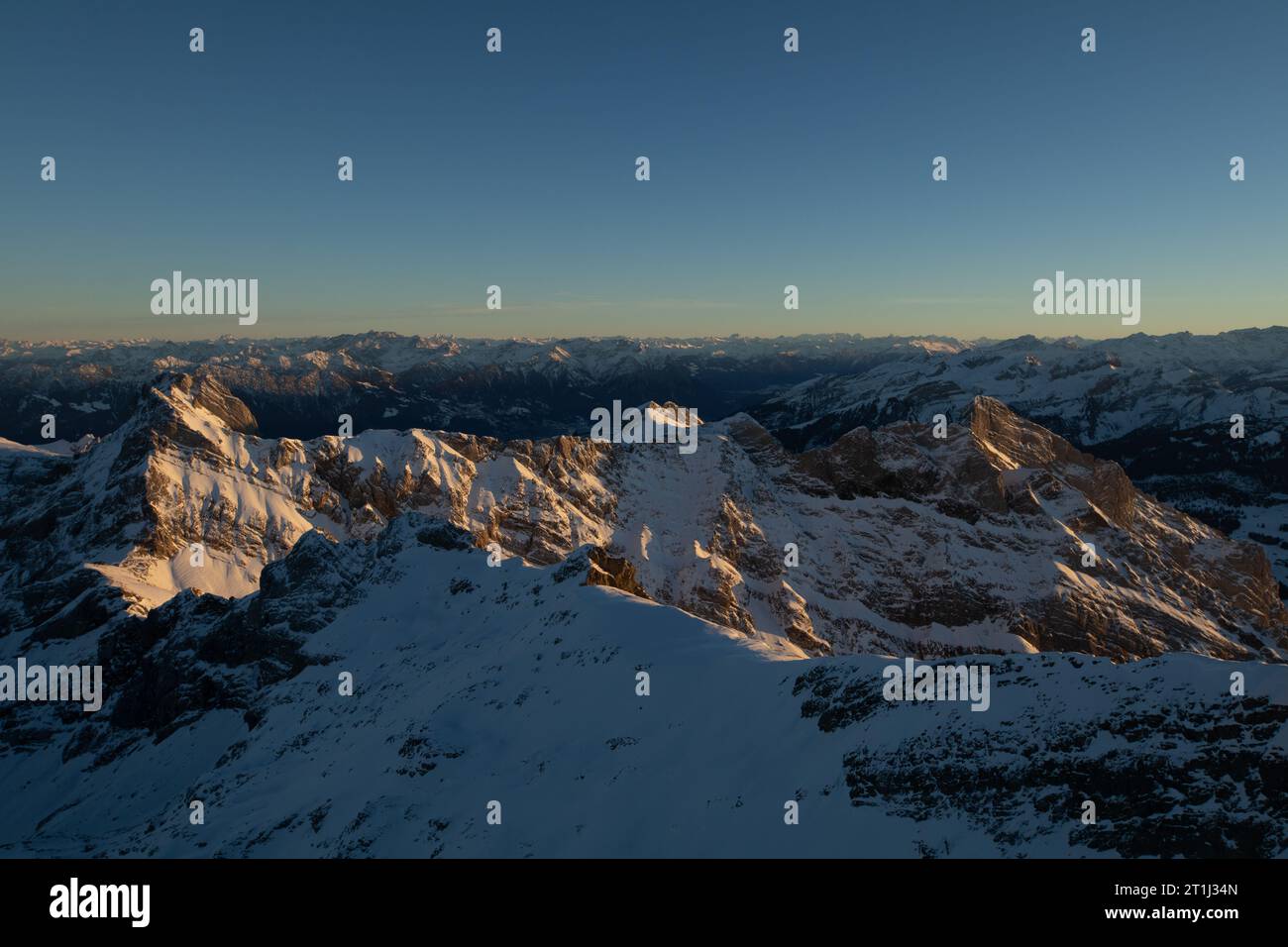 Beautiful alpine sunset at the famous Saentis summit, Schwaegalp ...