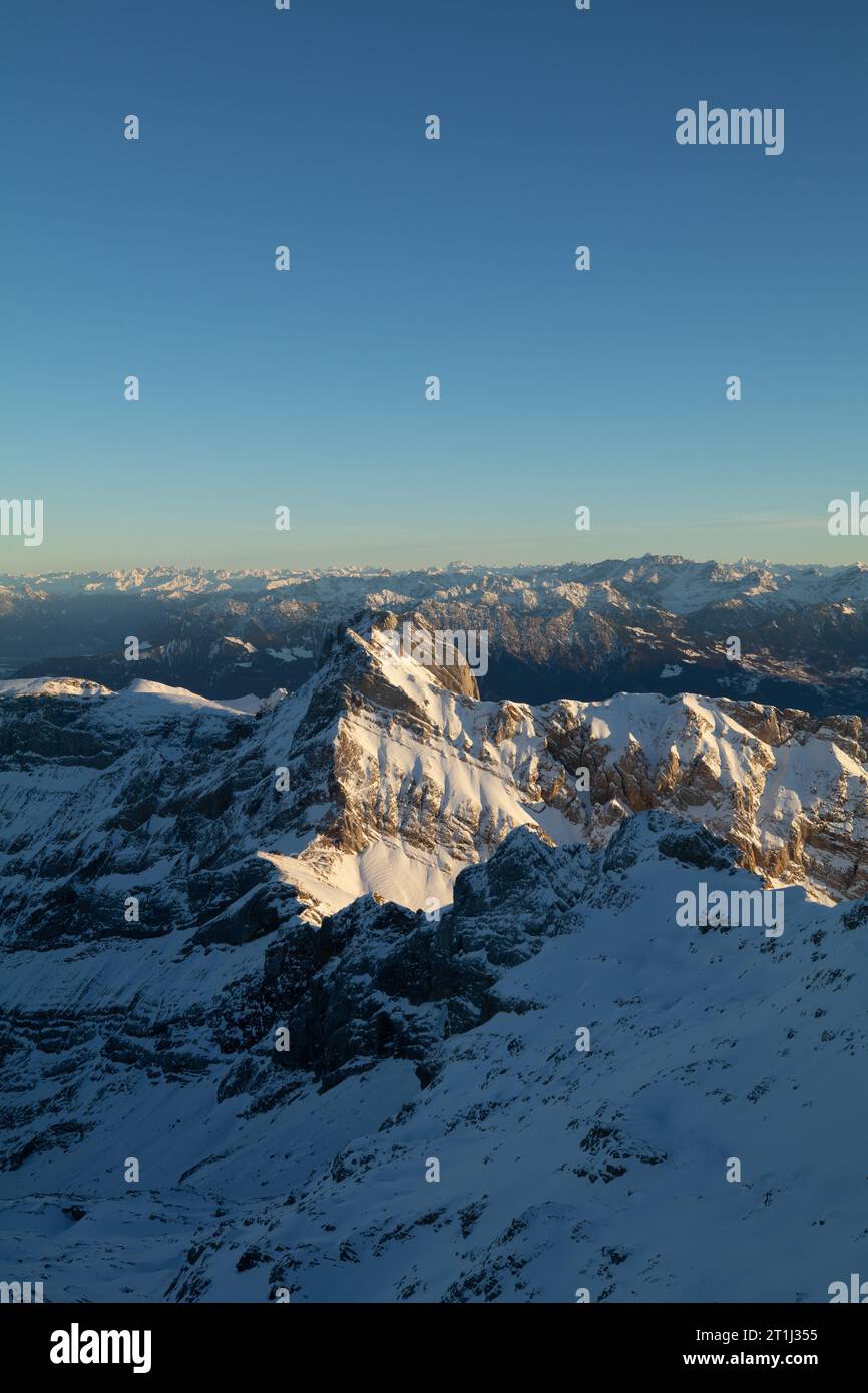 awesome winter landscape at sunset with view from the Allgau Alps over ...