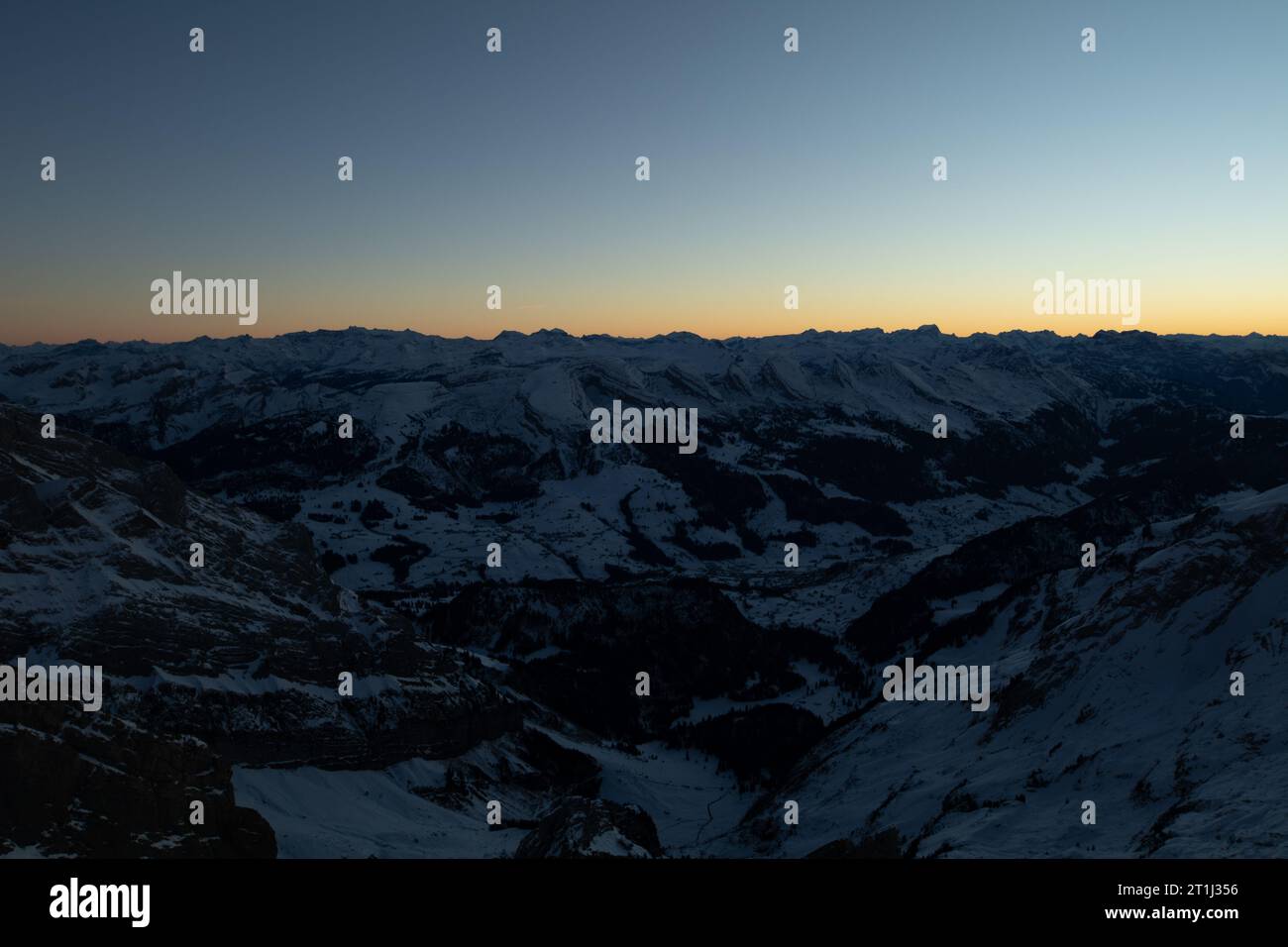 Beautiful alpine sunset at the famous Saentis summit, Schwaegalp ...