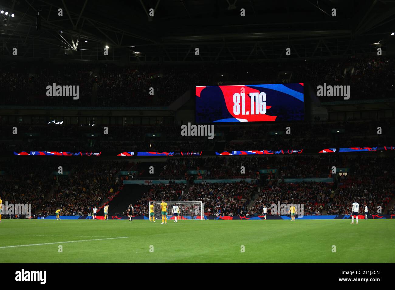 London, UK. 13th Oct, 2023. The electronic scoreboard shows the ...