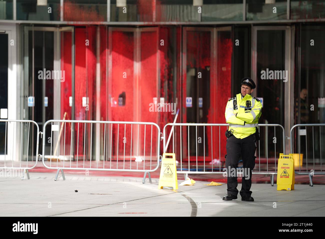 The scene at BBC Broadcasting House in London, after red paint was ...