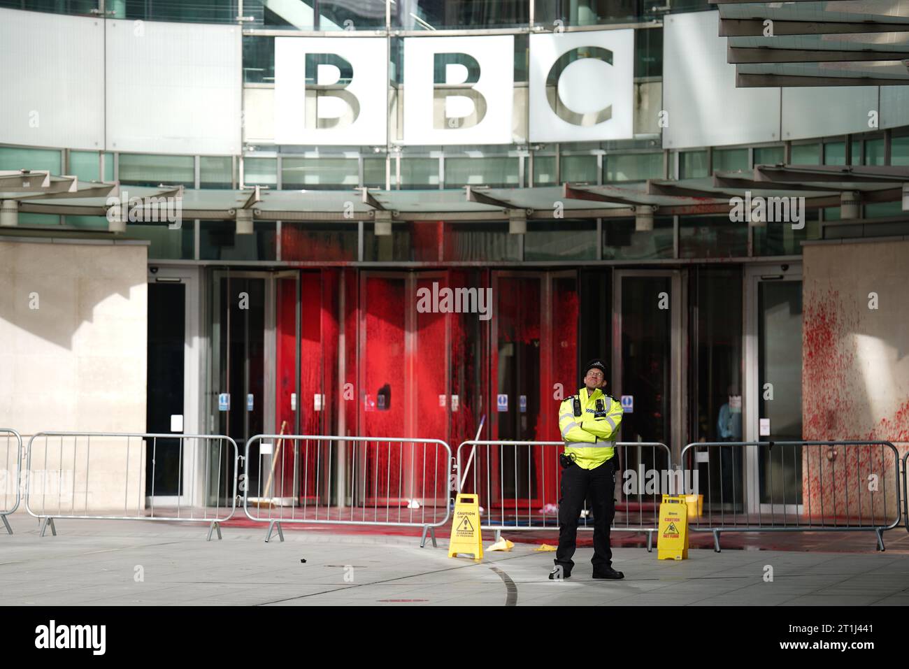 The scene at BBC Broadcasting House in London, after red paint was ...