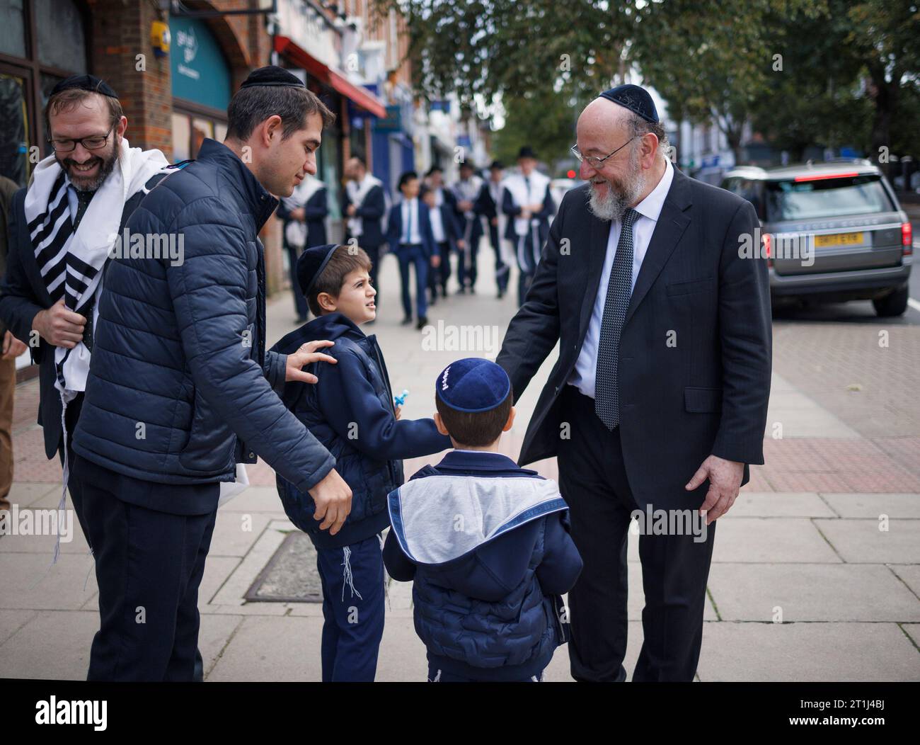 London, UK. 14th Oct, 2023. Chief Rabbi Ephraim Mirvis is seen taking ...