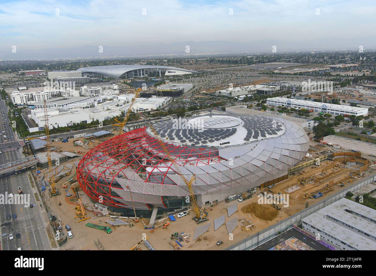 A general overall aerial view of the Intuit Dome construction site ...
