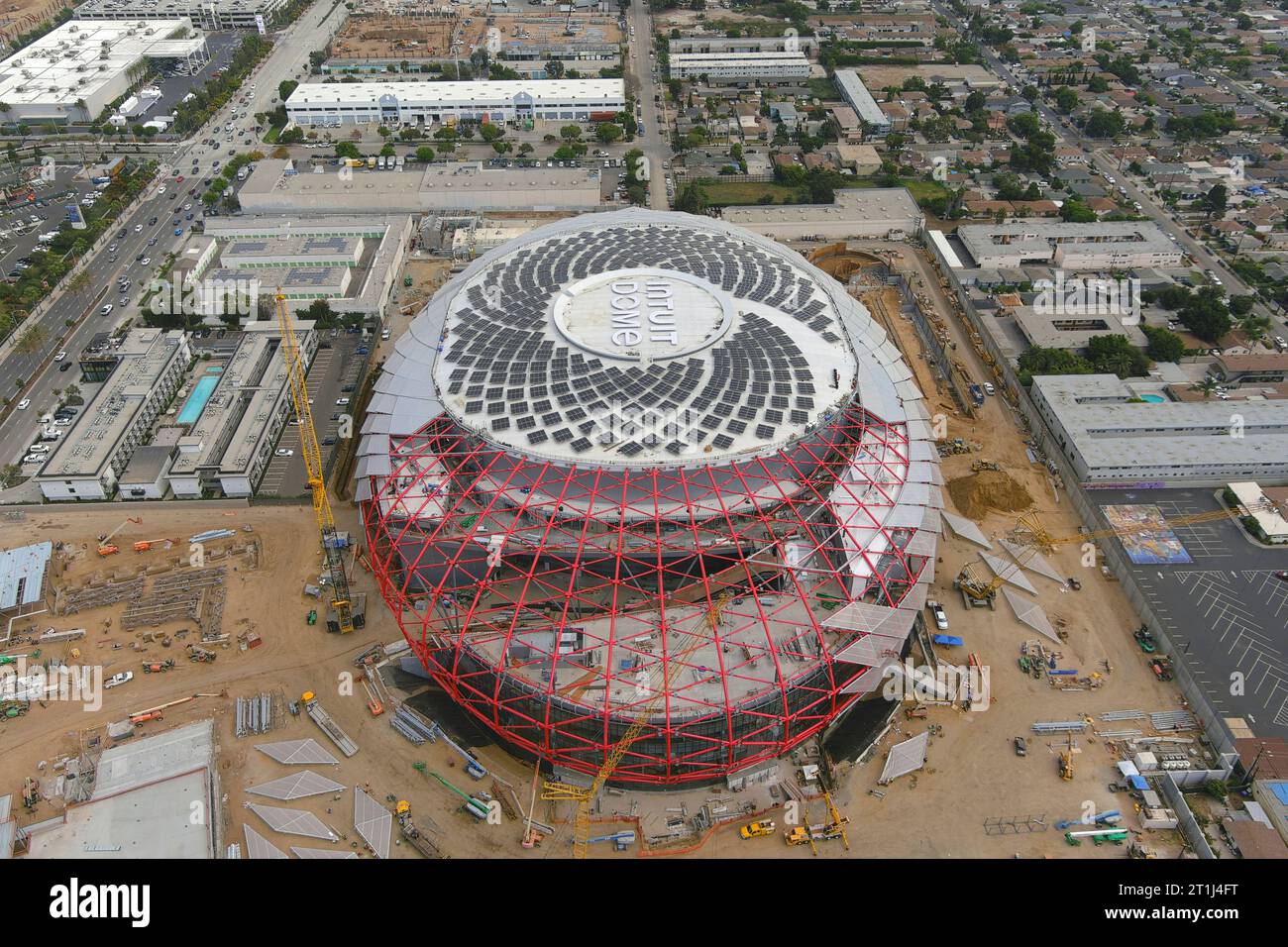 A general overall aerial view of the Intuit Dome construction site ...