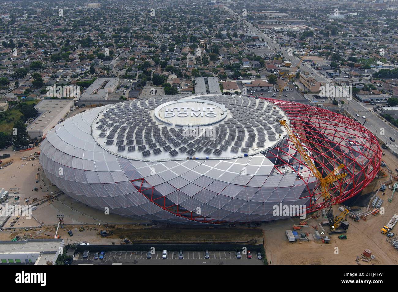 A general overall aerial view of the Intuit Dome construction site ...