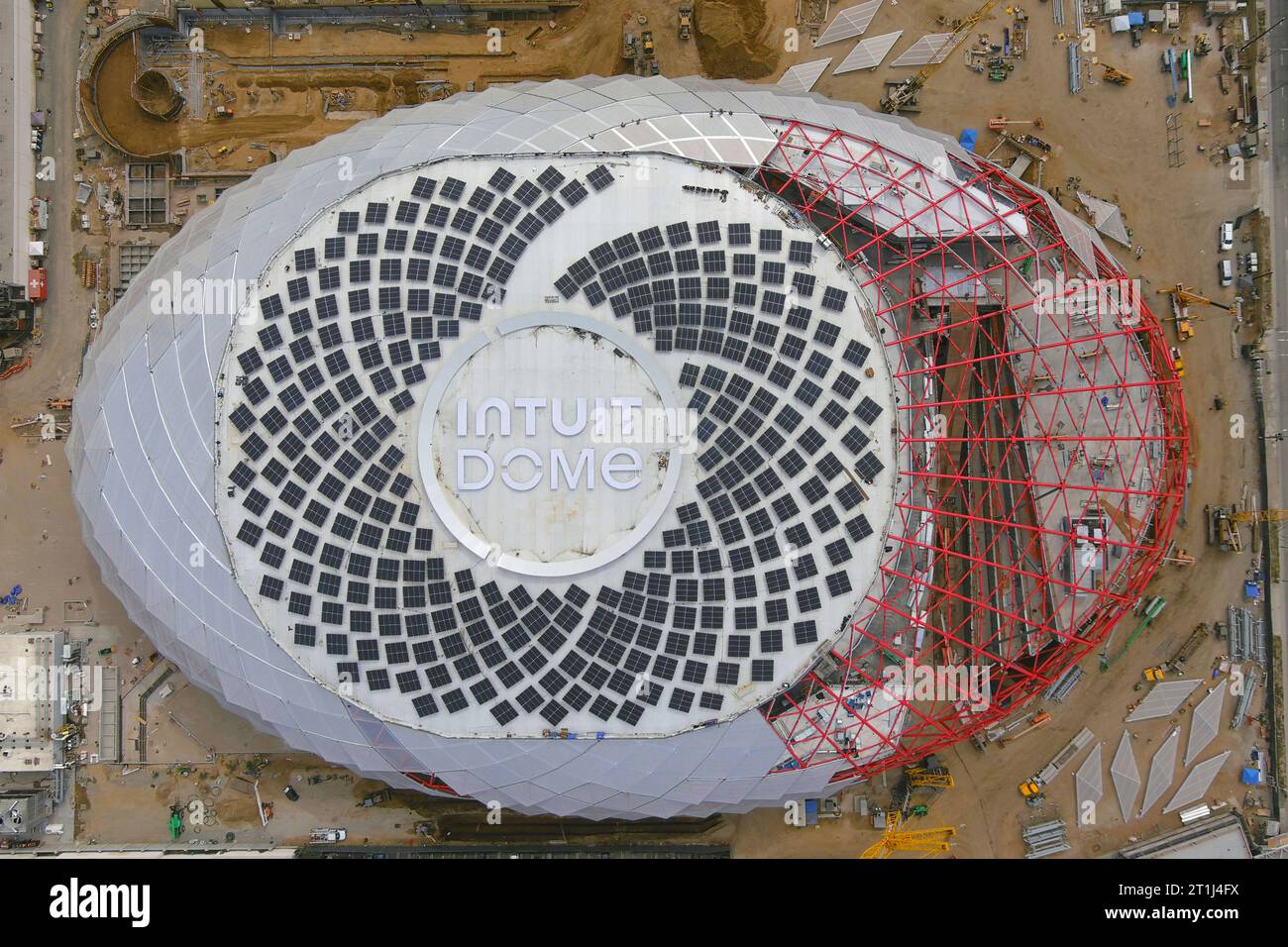 A general overall aerial view of the Intuit Dome construction site ...