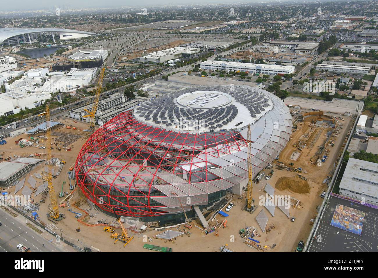 A general overall aerial view of the Intuit Dome construction site ...