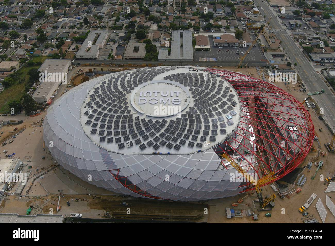 A general overall aerial view of the Intuit Dome construction site ...