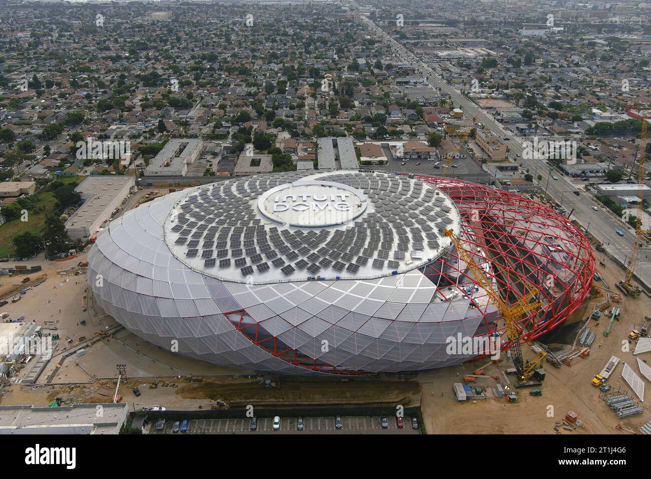 A general overall aerial view of the Intuit Dome construction site ...