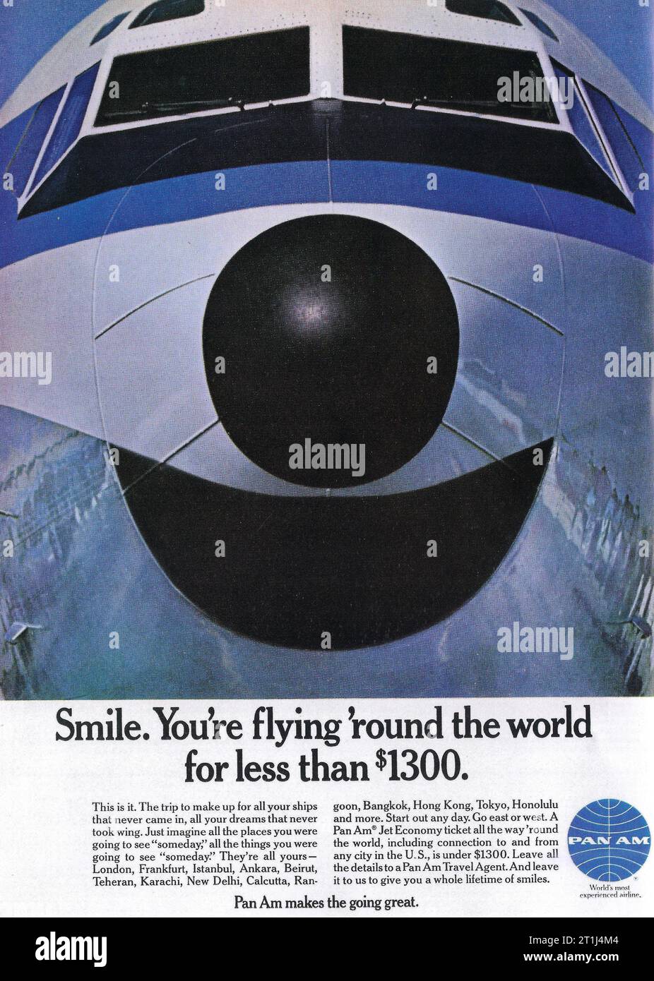 1967 Pan Am airlines ad. Smiling plane Stock Photo - Alamy