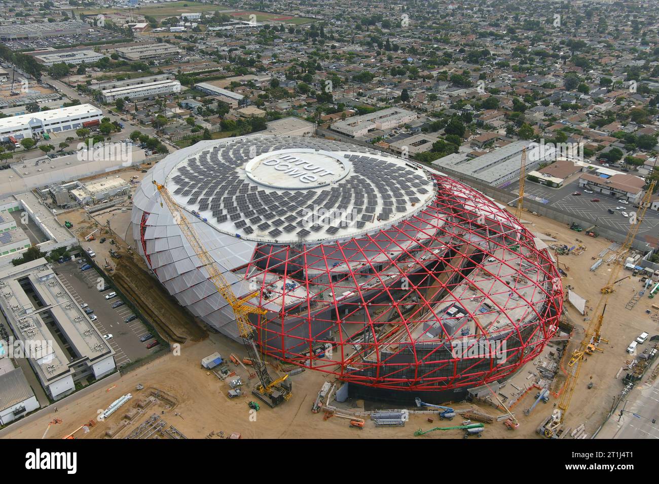A general overall aerial view of the Intuit Dome construction site ...