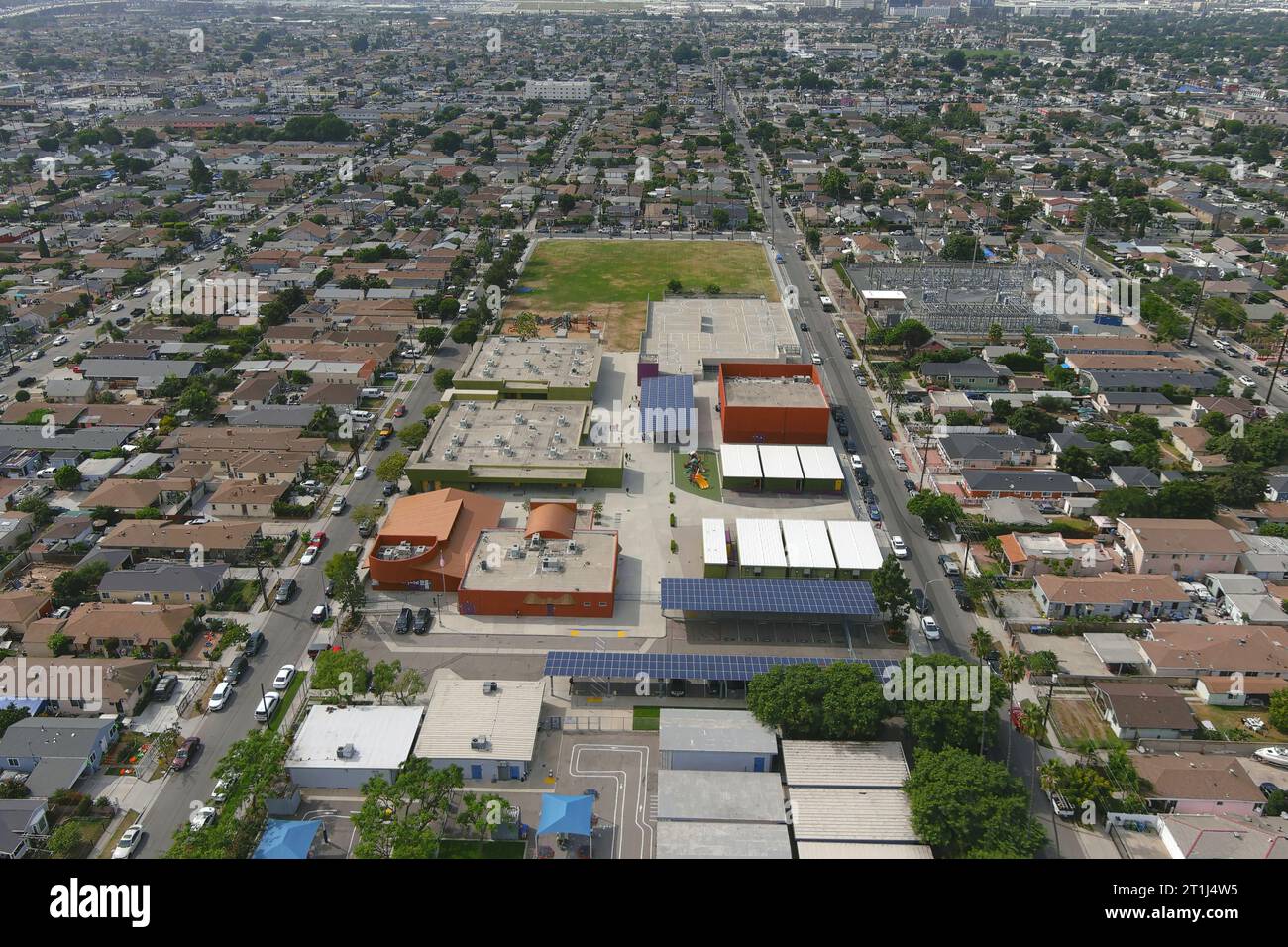 A general overall aerial view of Dolores Huerta elementary school ...
