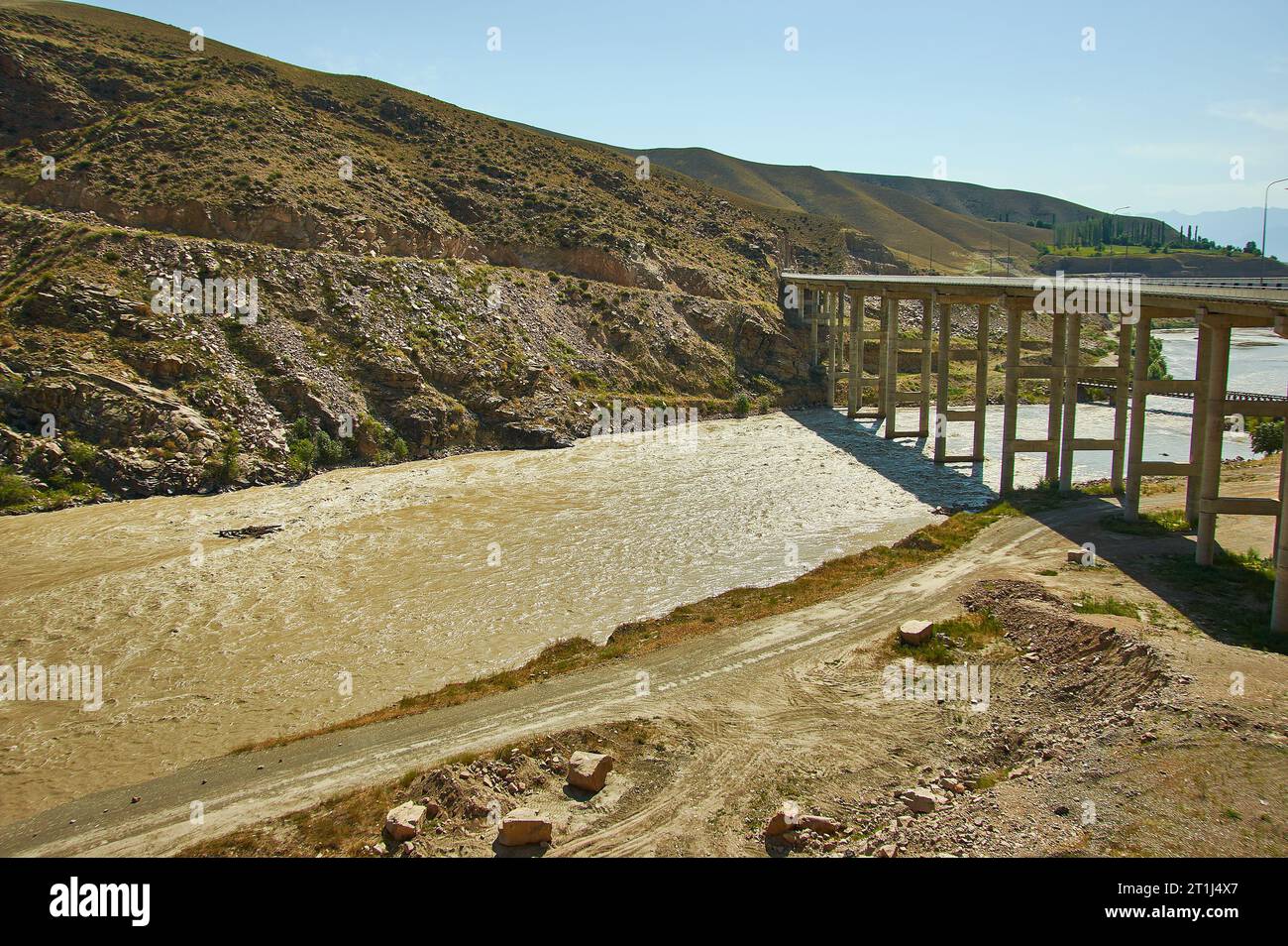 New North-South route , Bridge overpass 1000 meters canyon river Naryn ...