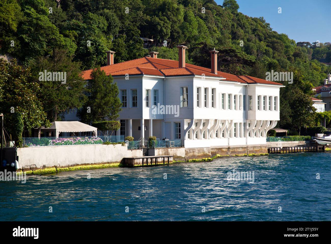 Luxury and traditional mansion white villa by the sea in the Bosphorus ...