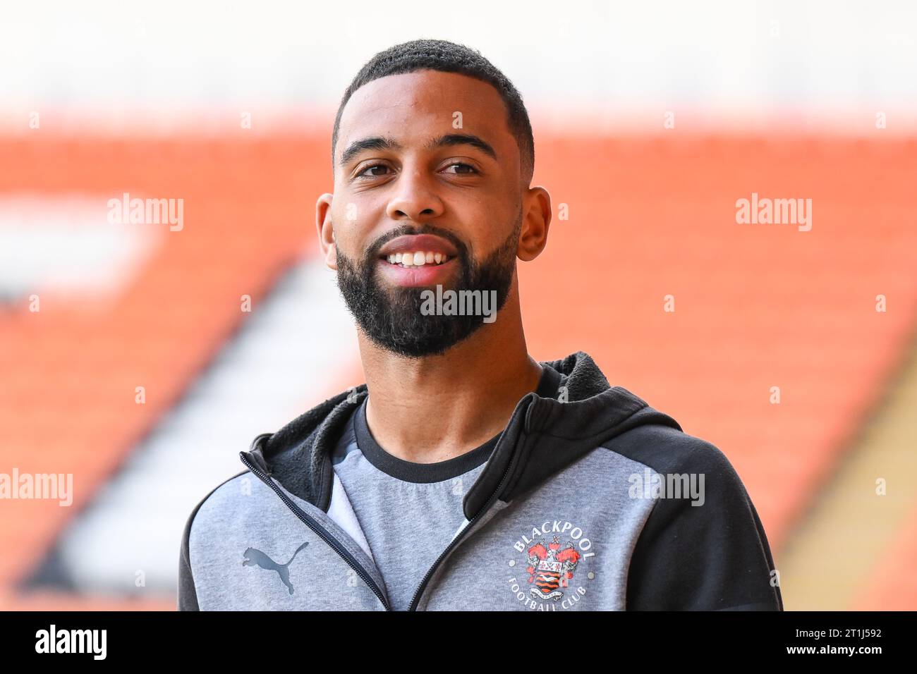 CJ Hamilton #22 of Blackpool arrives ahead of the Sky Bet League 1 ...