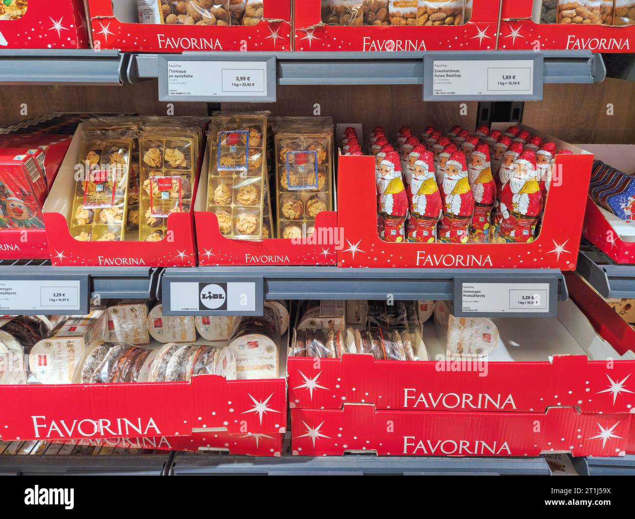 Christmas supermarket festive Favorina desserts on a Lidl supermarket ...