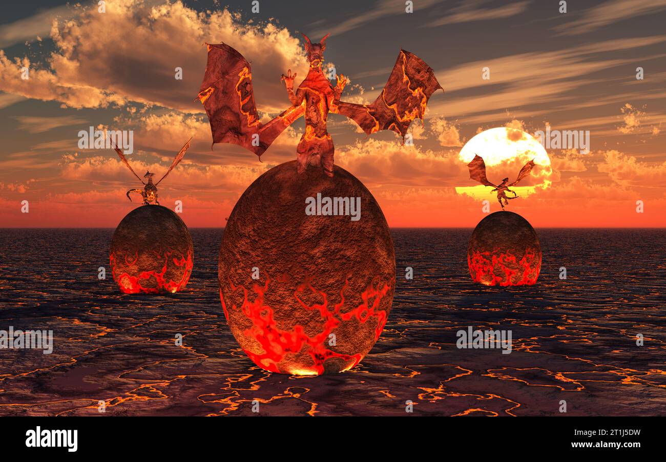 Dragons Hatching From Their Eggs Stock Photo - Alamy