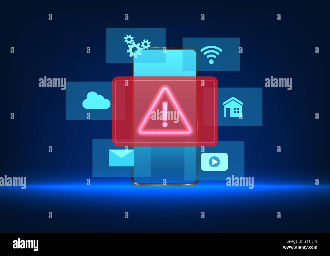 Smartphone technology The screen has an icon with an alert symbol ...