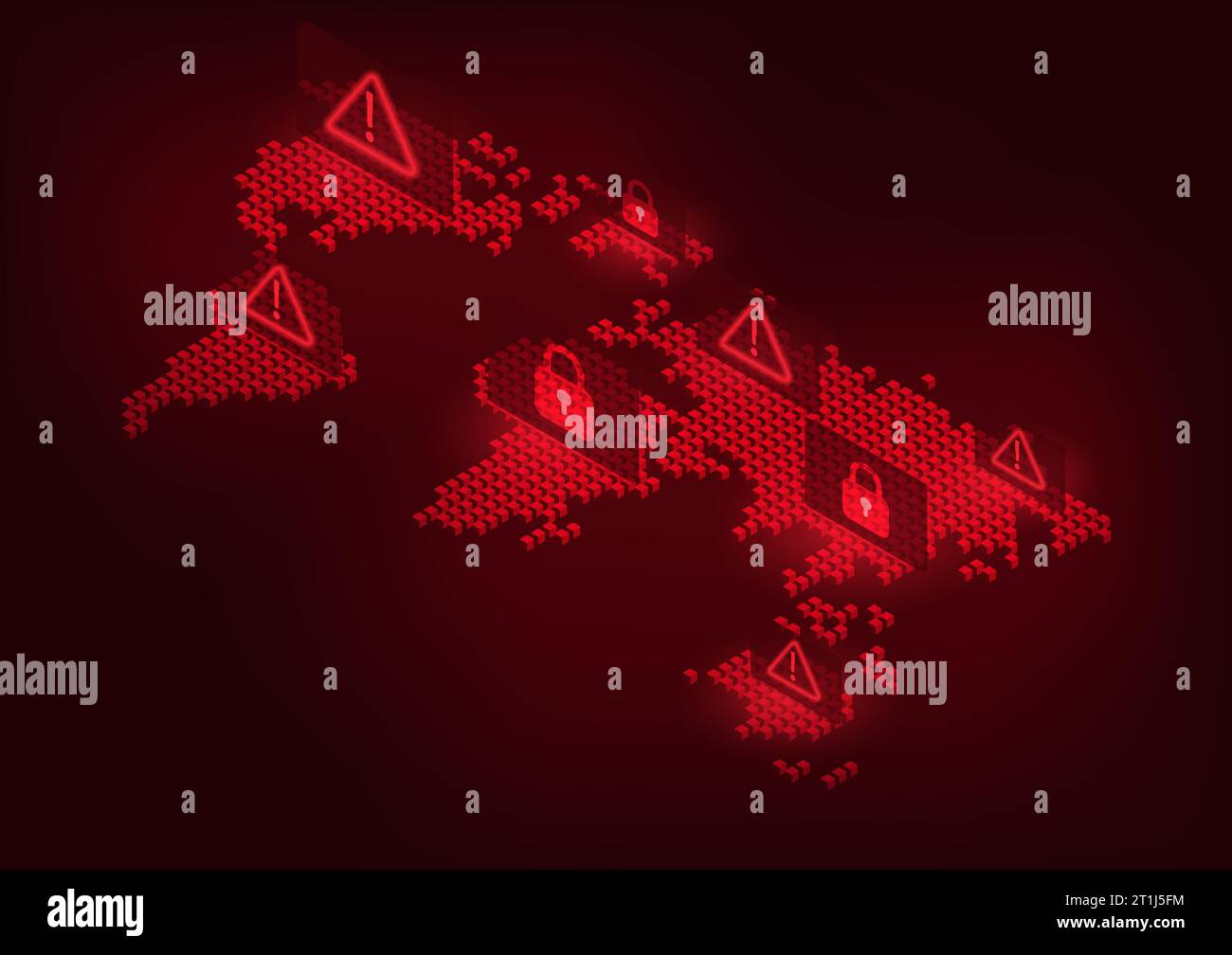 World map technology A world map with an alert symbol and a lock ...